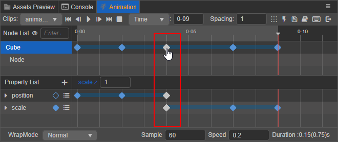 Keyframe Editing View Cocos Creator